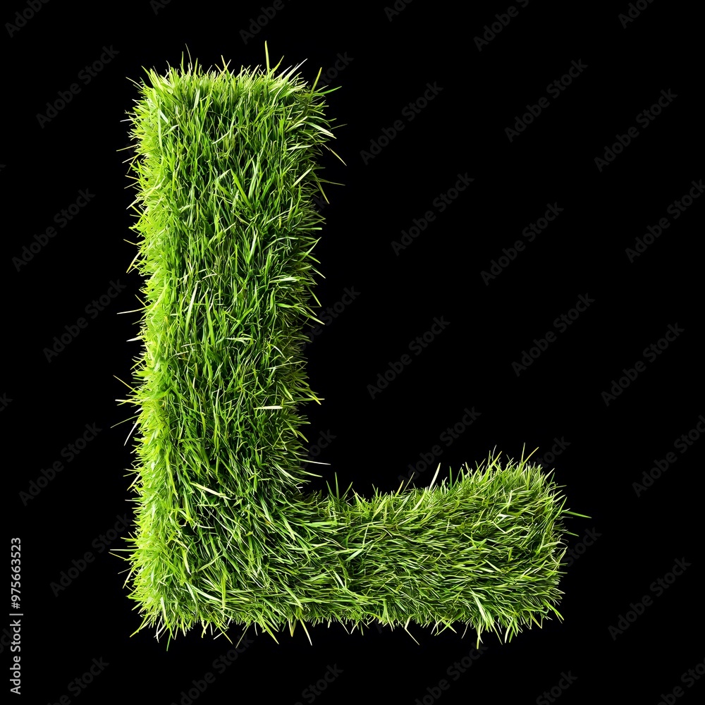 Grass Letter L, Grass Texture Alphabet L Isolated on Black Background ...