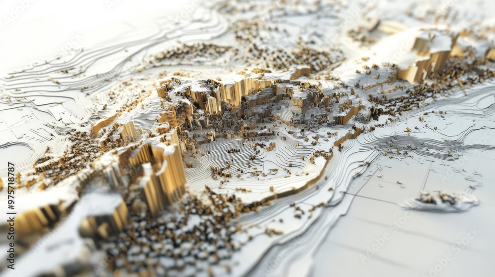 Detailed 3D topographic map showcasing terrain elevations and ...