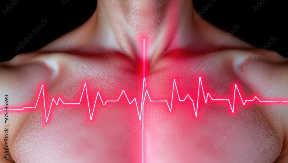 Heartbeat EKG Neon Line on Male Chest Stock Illustration | Adobe Stock