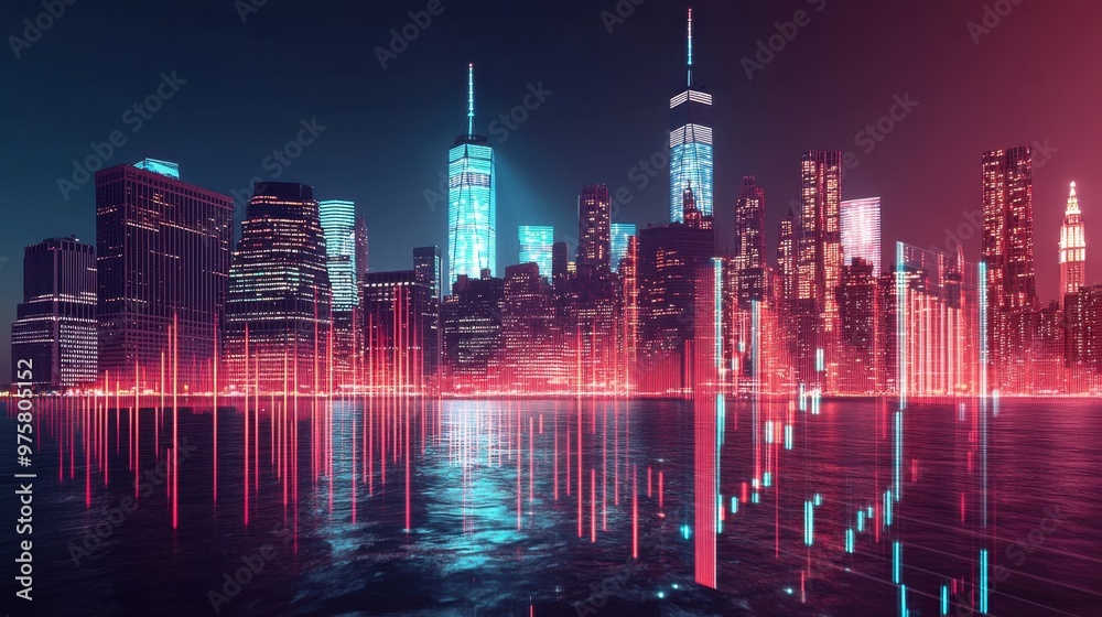 A forex chart with a vibrant New York skyline backdrop, highlighting ...