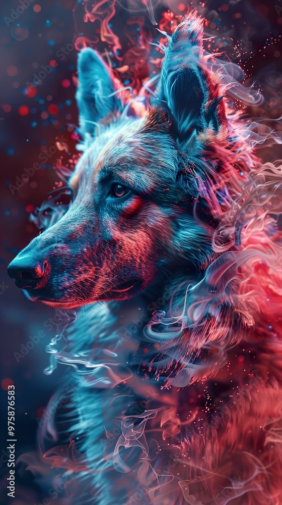 Wolf in Smoke: A Digital Art Portrait Stock Illustration | Adobe Stock