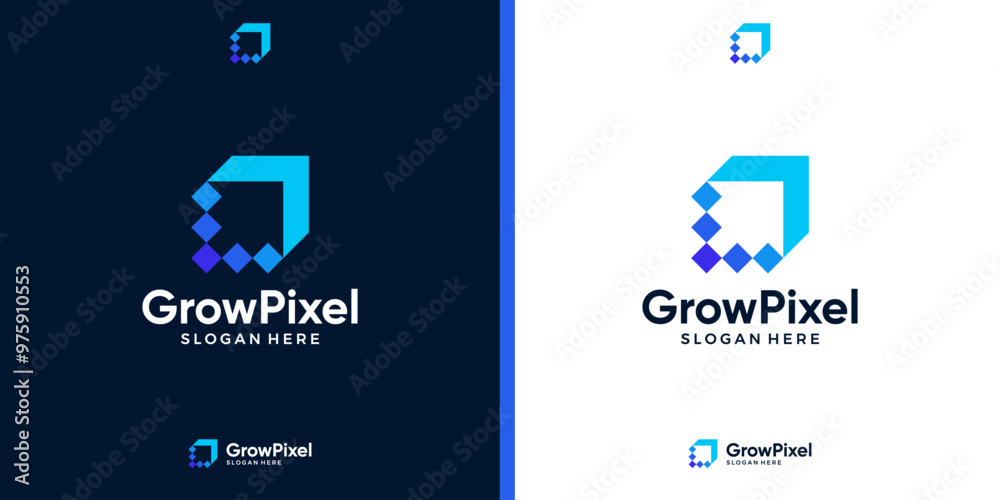 Modern growth logo design icon. Abstract arrow with digital data pixel ...