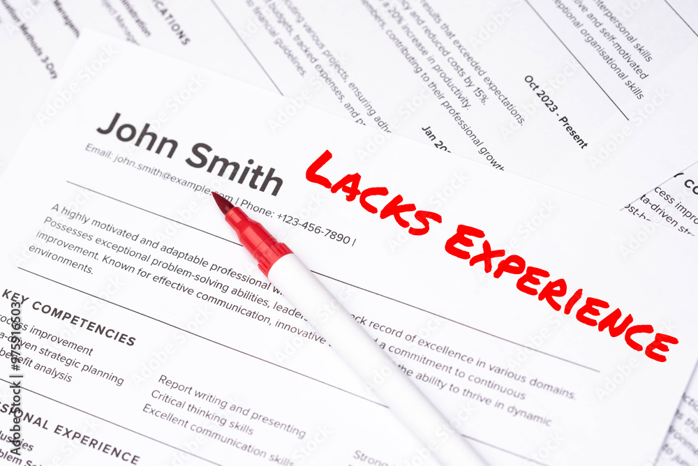 Fake mock CV (curriculum vitae) for John Smith, rejected by HR as not ...