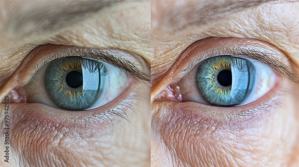 Before and after images showing vision improvement after cataract ...