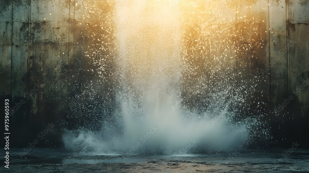 Powerful jet of water blasting away layers of grime from a concrete ...