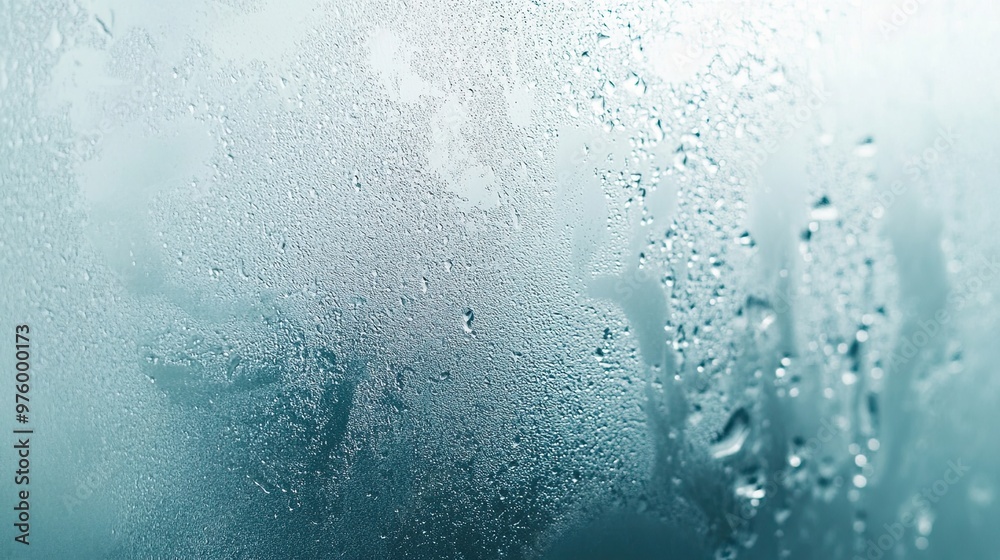 Frosted glass texture with condensation droplets soft focus and light ...