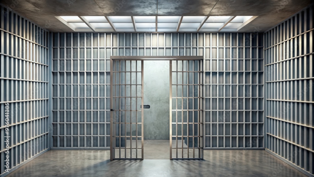 Prison cell with lattice door , incarceration, confinement, punishment ...