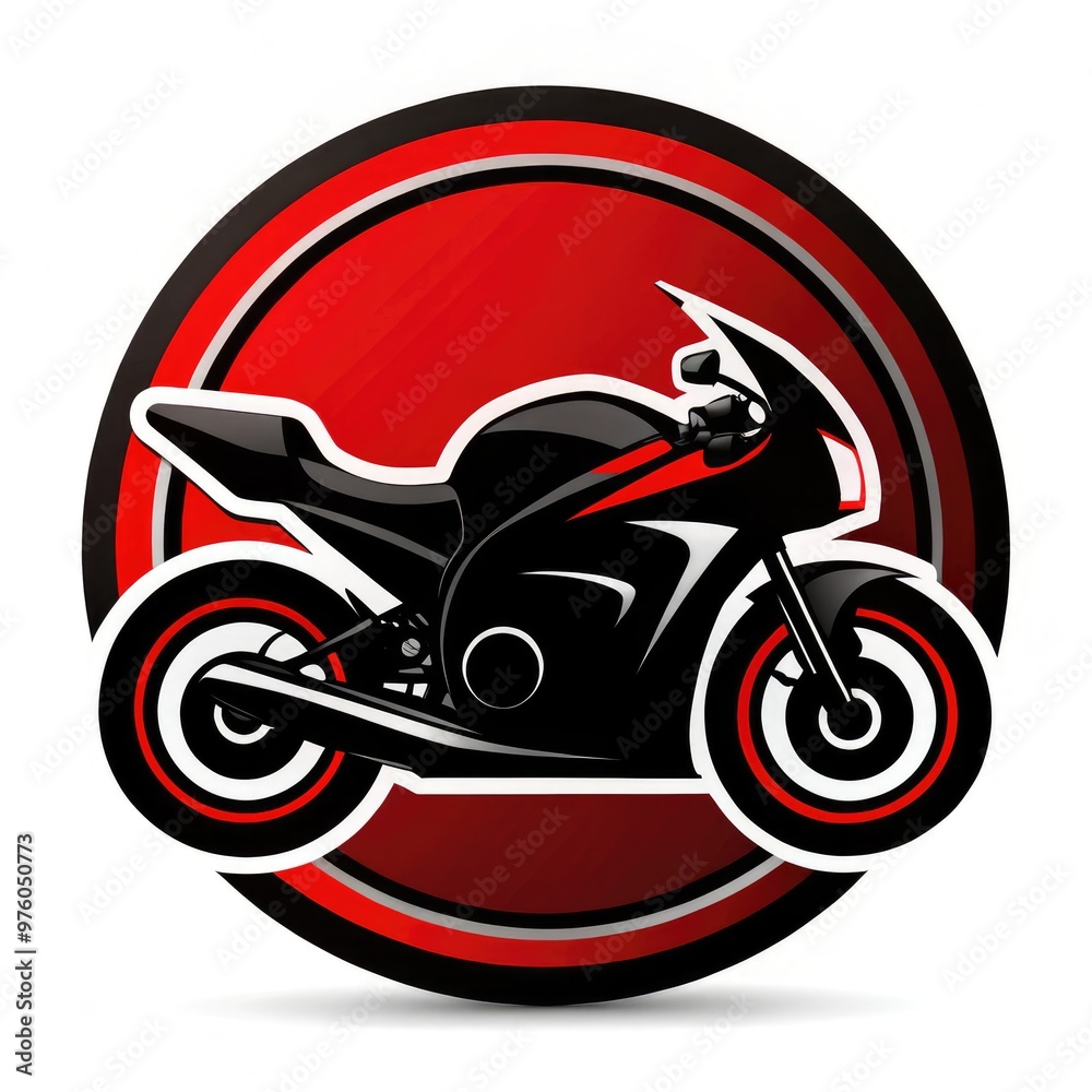Stylized black and red motorcycle logo designed for branding in a ...