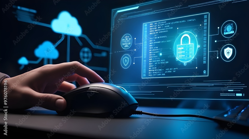 Cybersecurity Concept with Digital Lock and Computer Mouse Stock Photo ...