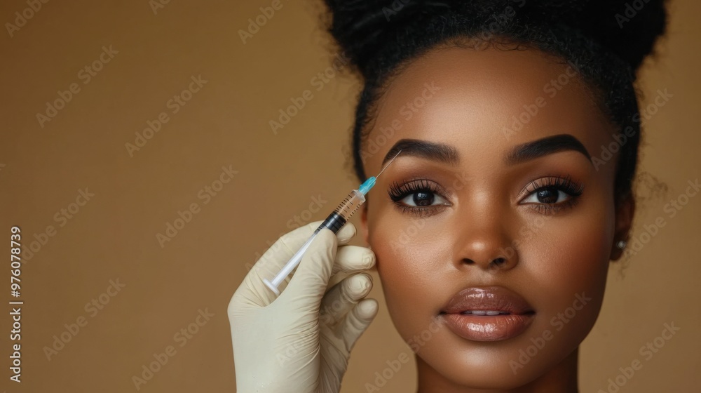 Lip Botox injections concept. Young black woman getting beauty ...