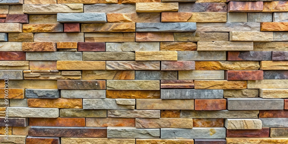 Stone cladding wall with stacked multicolor rock panels for exterior ...
