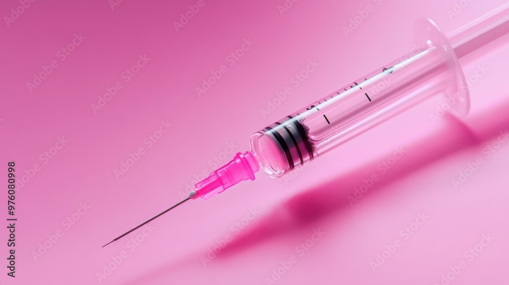 Lip Botox injections concept. Syringes with medicine on pink background ...