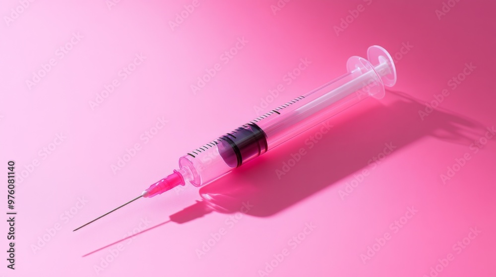 Lip Botox injections concept. Syringes with medicine on pink background ...