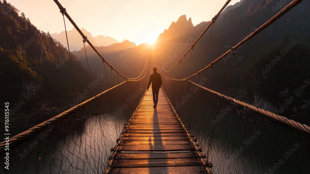 Person stepping onto bridge symbolizing fresh adventure and start ...