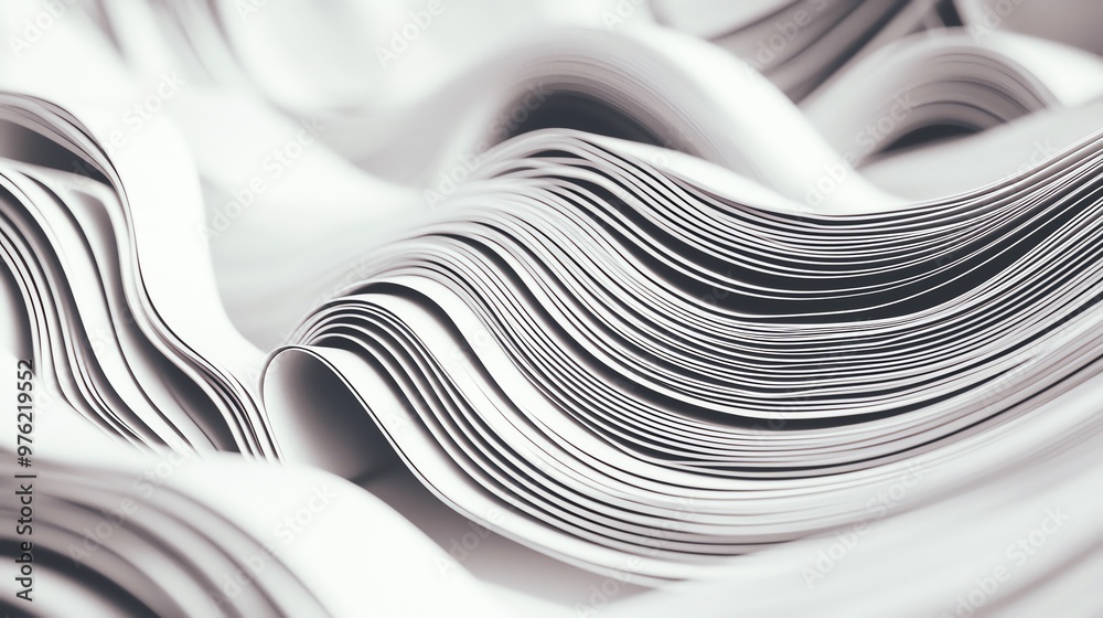 Abstract close-up of flowing sheets of paper, creating a visually ...