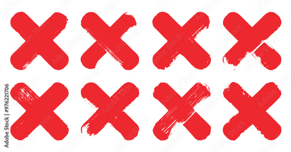 Bold thick red hand painted X or cross mark with round corner textured ...
