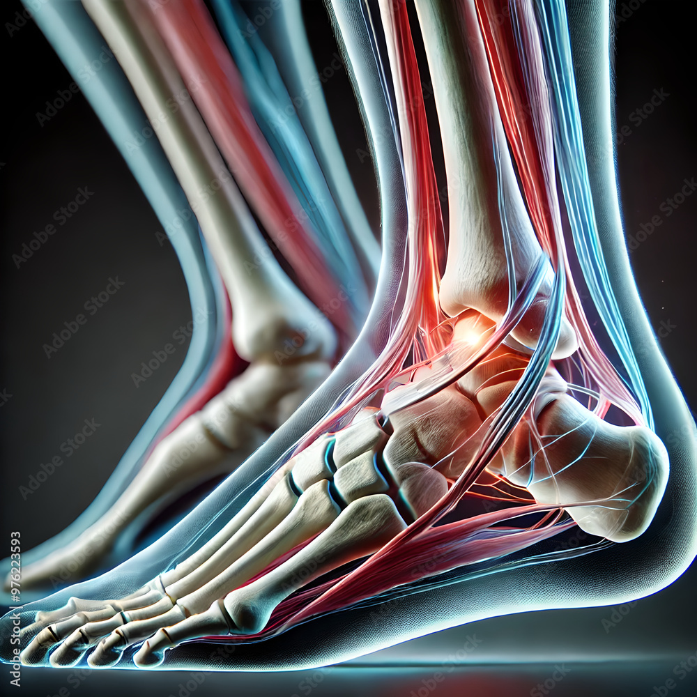 3D Bone: Ankle joint in motion, showing how the tibia, fibula, talus ...