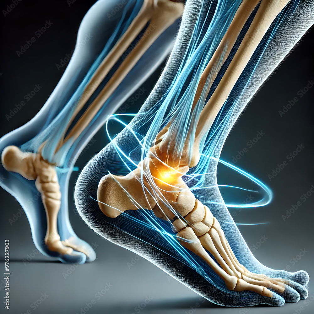 3D Bone: Ankle joint in motion, showing how the tibia, fibula, talus bones work together during ...
