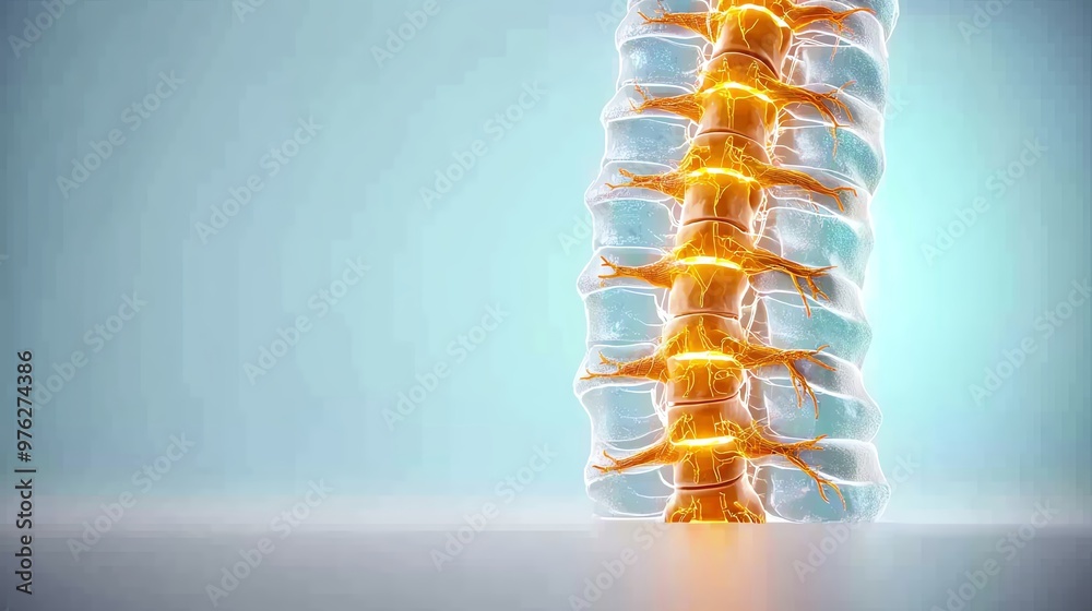 Detailed 3D rendering of human spine with highlighted intervertebral ...