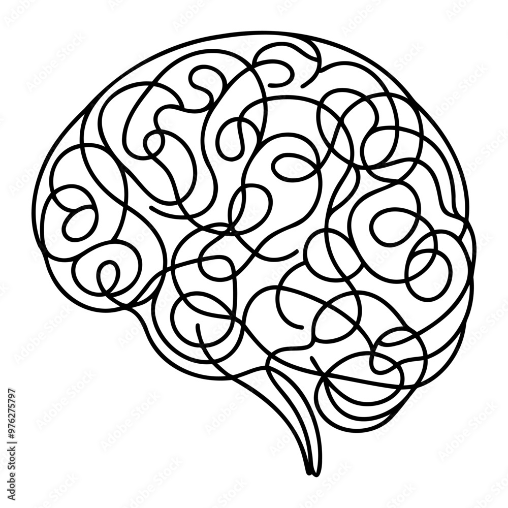 Continuous one line drawing of human brain. Hand drawn minimalism style ...