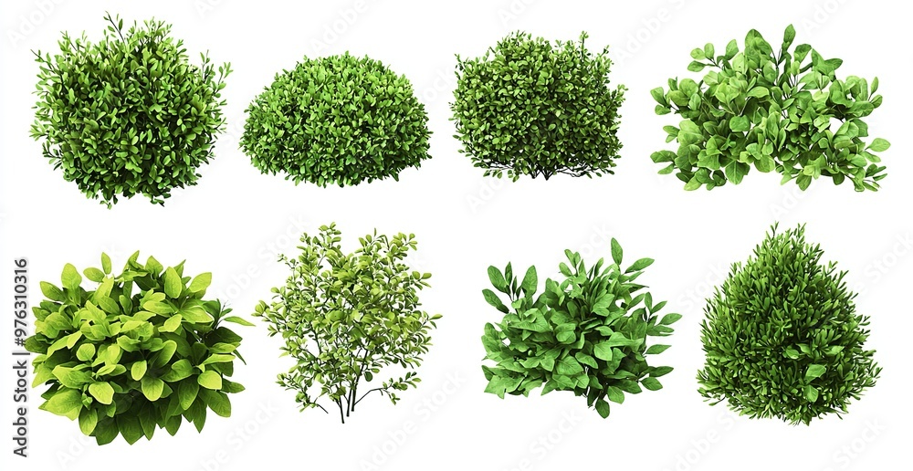 Set of green bushes and shrubs isolated on a white background, PNG ...