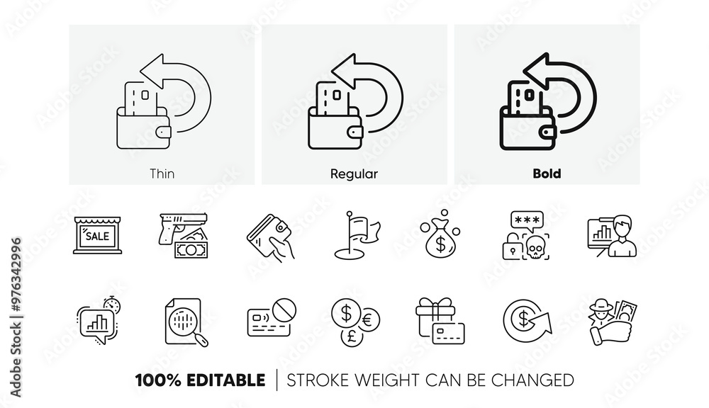 Fraud, Cash back and Milestone line icons. Pack of Money bag, Cyber ...