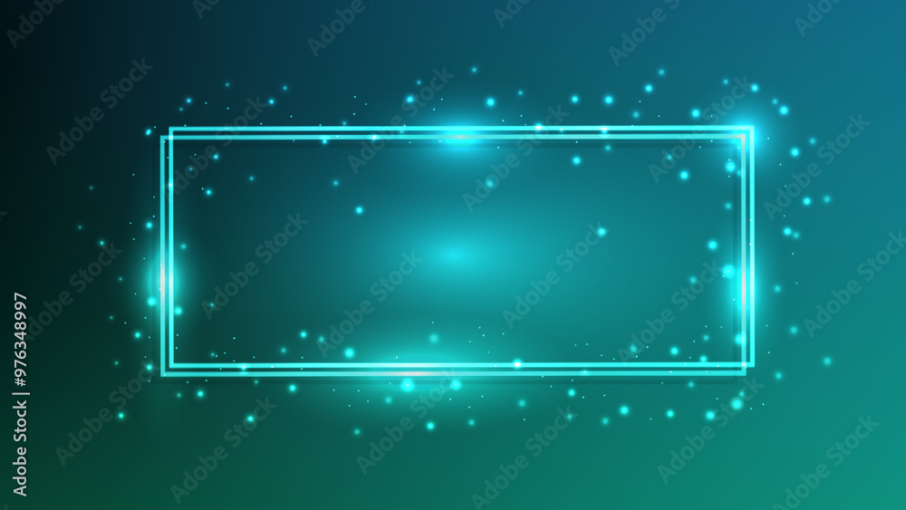 Neon double rectangular frame with shining effects and sparkles Stock Vector | Adobe Stock