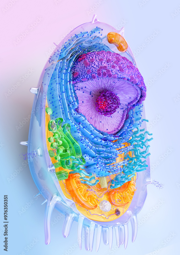 Ilustración de Stock Anatomy of a human cell: nucleus, cytoplasm, golgi ...