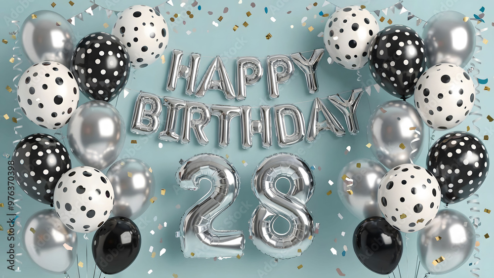 Elegant 28th Birthday Party with Polka Dot Balloons, Silver Accents ...