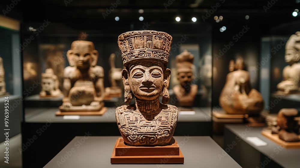 Artifacts from lost civilizations displayed in an archaeological museum ...