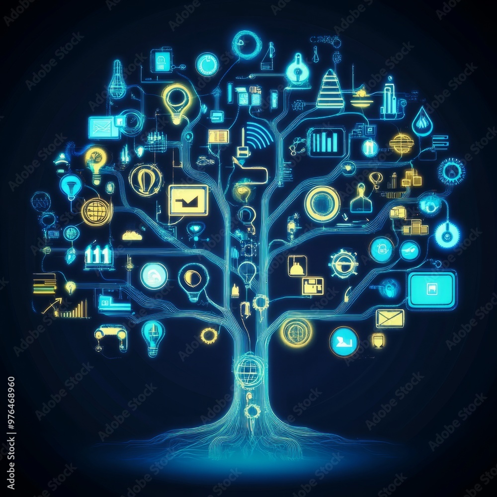 Abstract Digital Tree Composed of Icons Representing Business ...