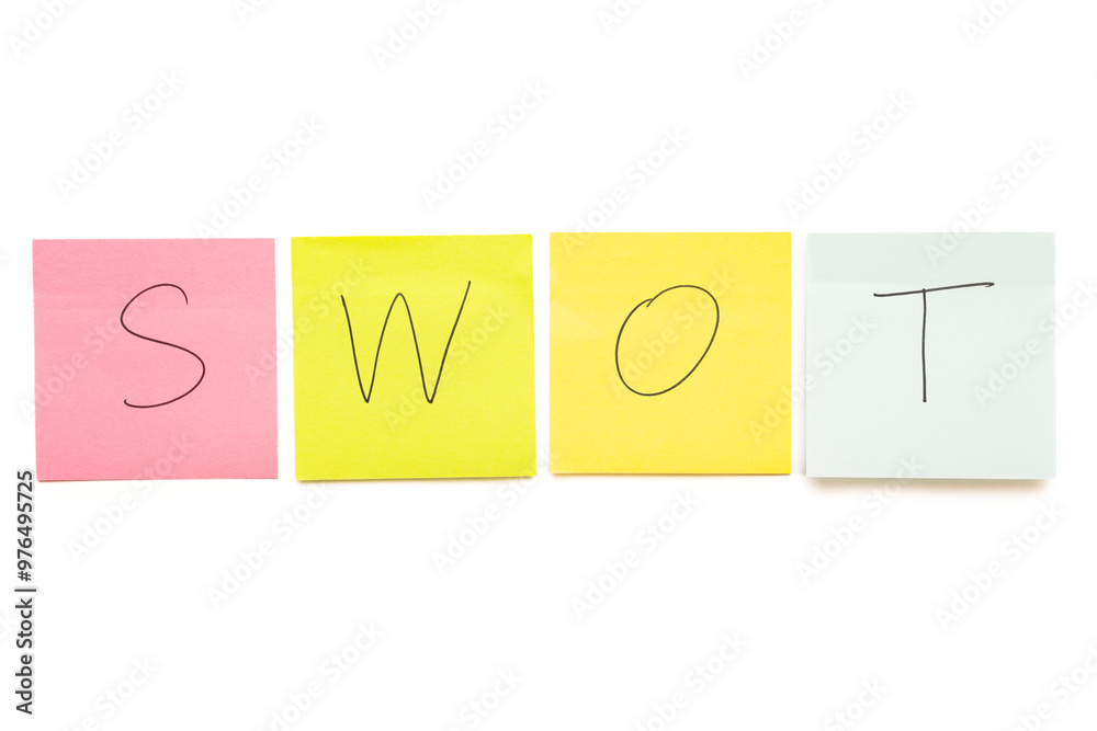 SWOT letter on colorful sticky notes isolated on white background ...