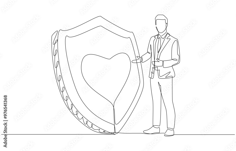 Continuous one line drawing of insurance agent holding out both hands ...