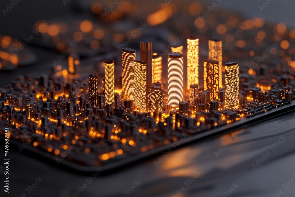 Foto de Stock Augmented reality city map interactive 3D city view ...