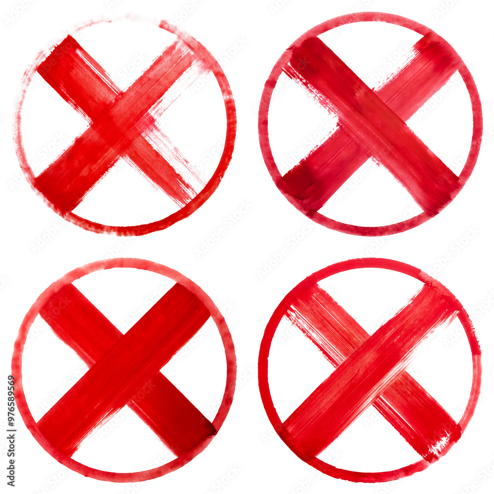 red caution warning prohibition symbol, diagonal cross mark inside a ...