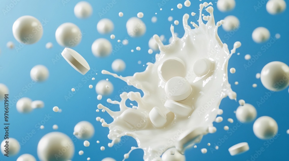 76. 3D render depicting white milk tablets symbolizing bone health ...