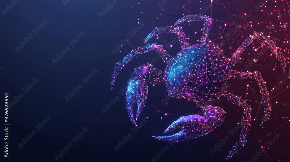 Low poly wireframe poster template for the Cancer sign, designed for ...