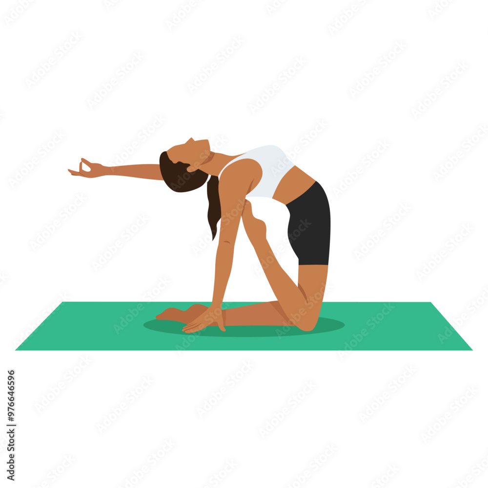 Young woman doing Half Camel Pose Variation Raised Toe or Ardha ...