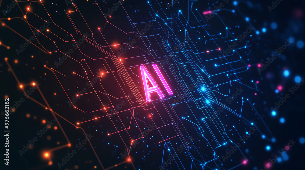 Artificial Intelligence depicted with a circuit-style electric line ...