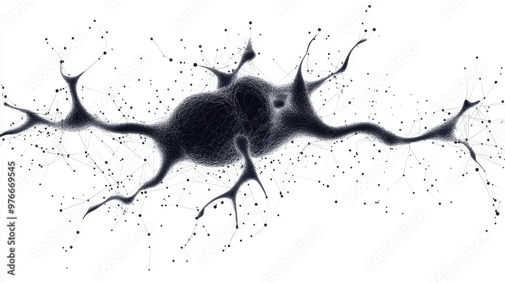 Neuron or brain cell, isolated black vector illustration in low-poly ...