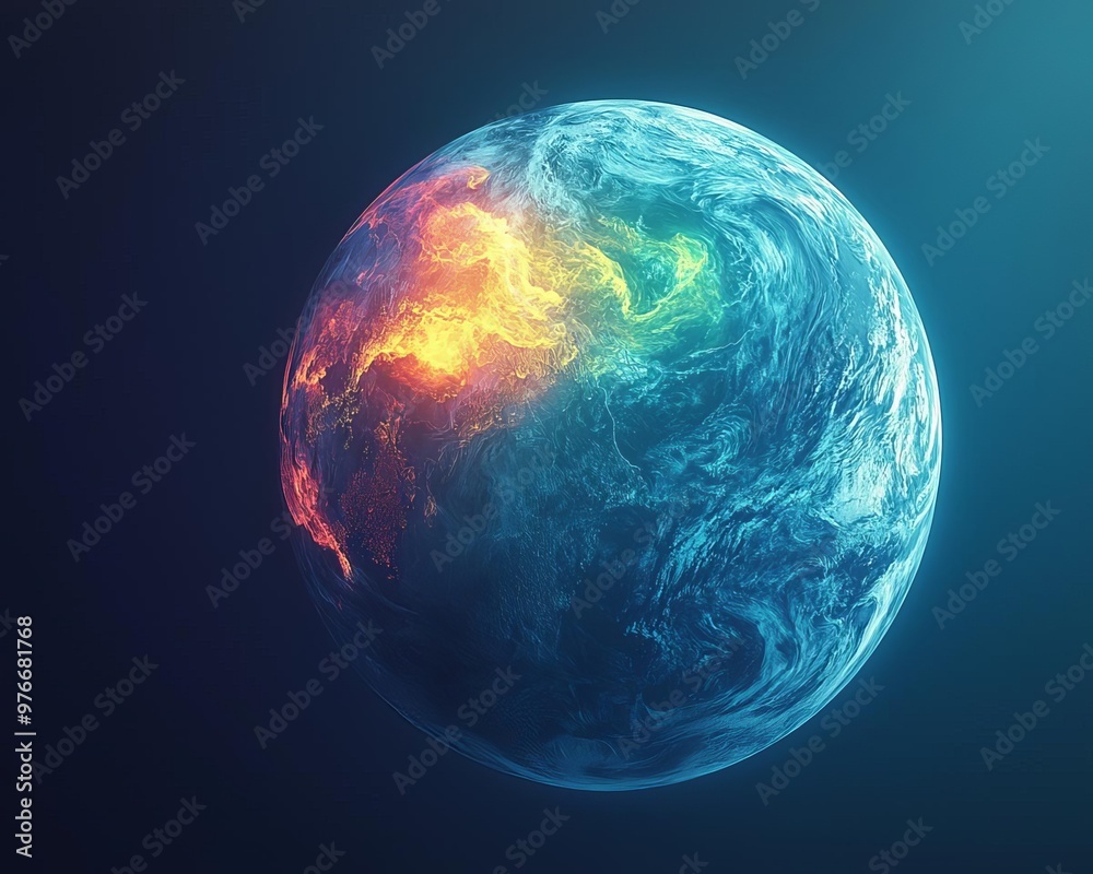 Satellite image of Earth with temperature heat maps overlaid ...