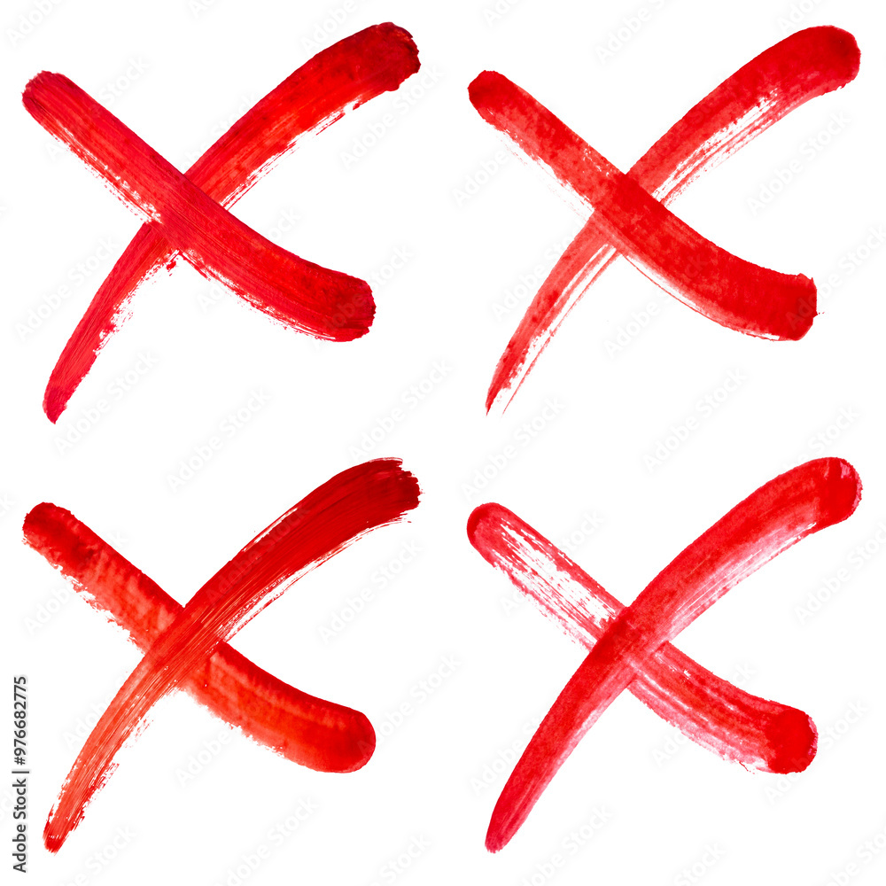 hand painted red X cross mark rough brush strokes transparent ...