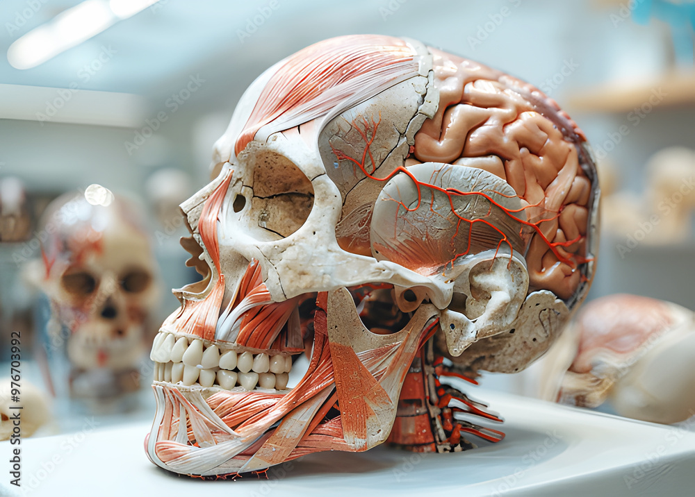 Structure human model of skull, brain, muscles and nerves for learning ...