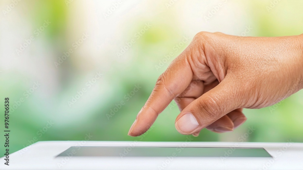 Finger hovering over a list of candidates on a touch-screen voting ...