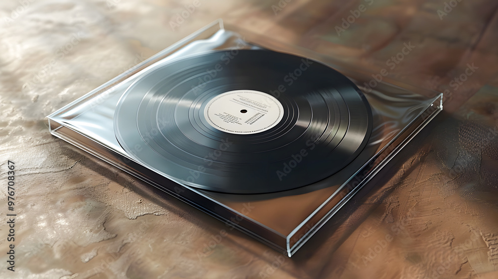 Vinyl plastic album cover frame with shrink texture overlay. A ...