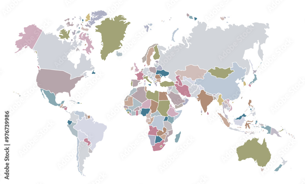 World map on white background. All countries in The World different ...