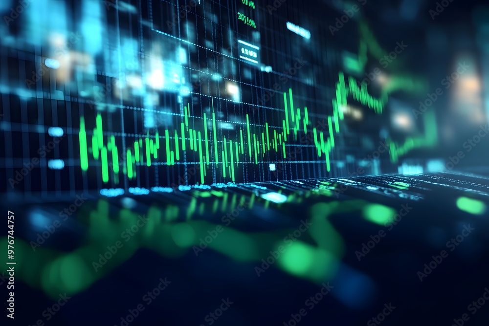 Stock Market Data Visualization: Green Candlestick Chart Showing Growth ...