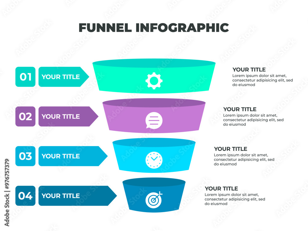 Colorful Funnel Process Infographic Representing Customer Journey from ...