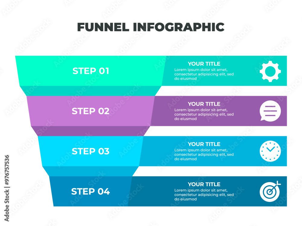 Colorful Funnel Process Infographic Representing Customer Journey from ...