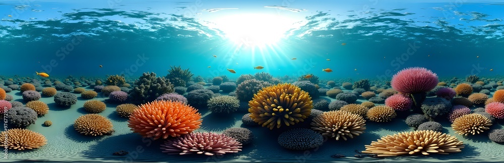 360 degree Underwater Coral Reef, A 360-degree underwater image of a ...